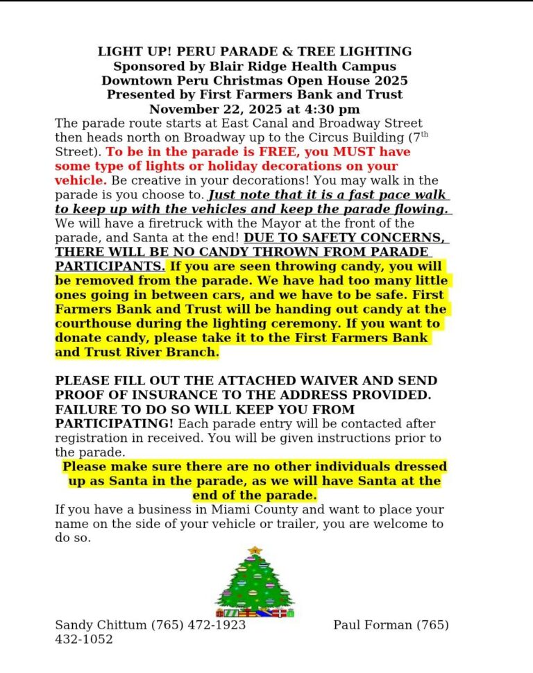 Light Up! Peru Christmas Parade and Tree Lighting - Miami County Calendar